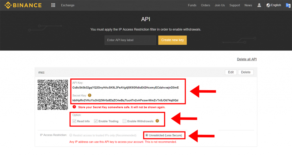 Binance API Keys – Fiat Autosettlement – MyCryptoCheckout