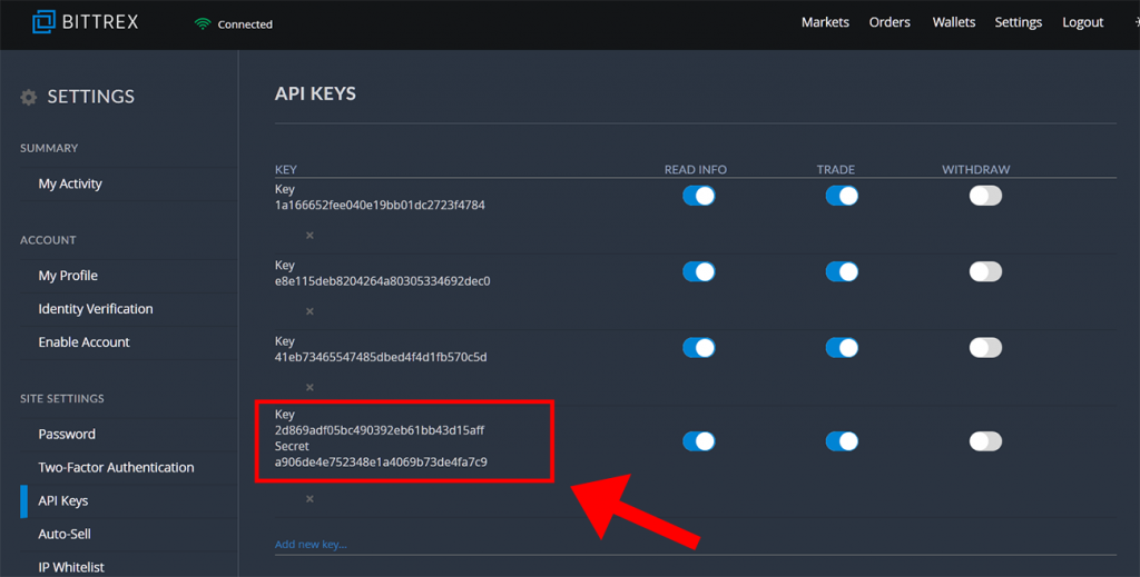 Bittrex API Keys – Fiat Autosettlement – MyCryptoCheckout